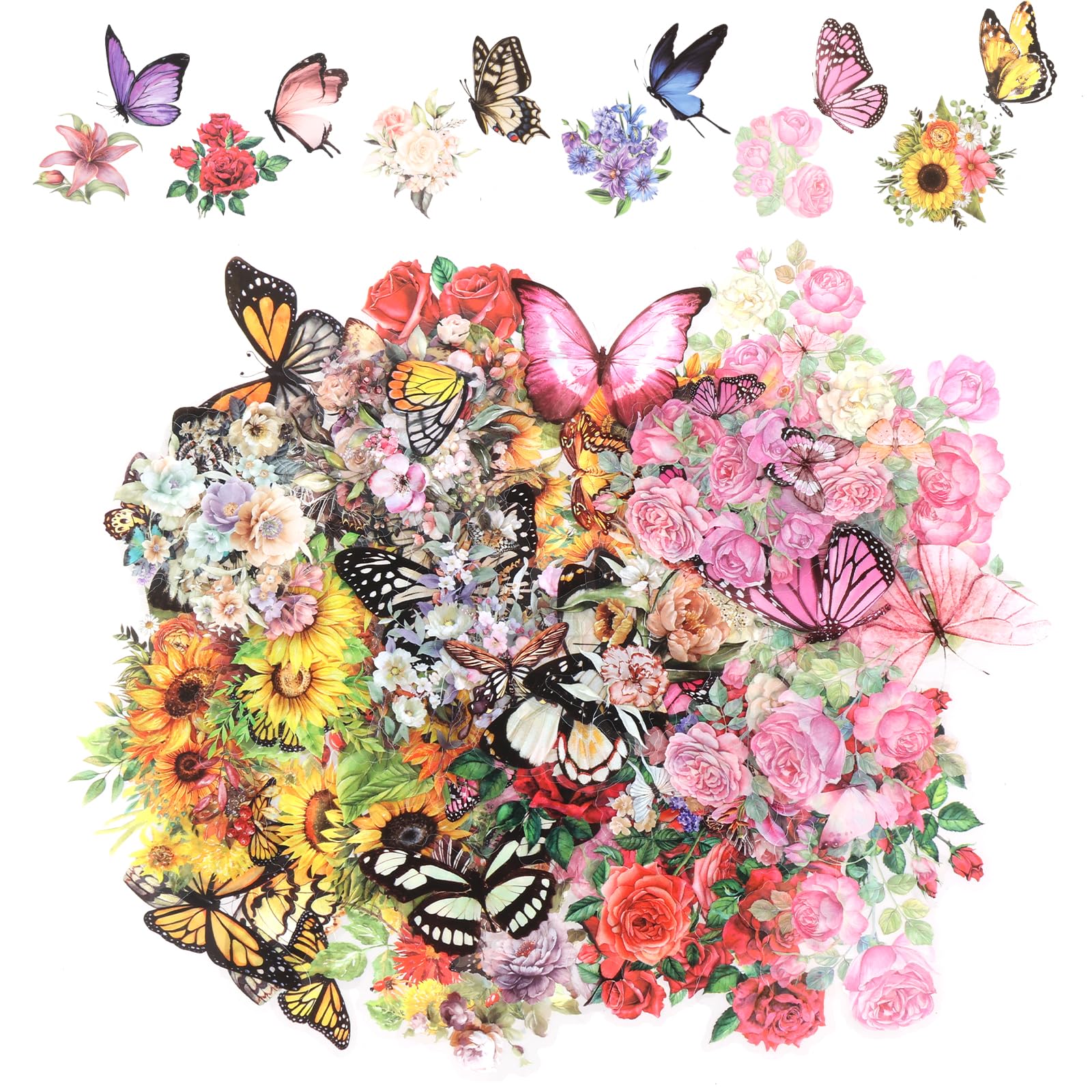 300 Pcs Transparent Flower and Butterfly Stickers Clear Butterflies ...