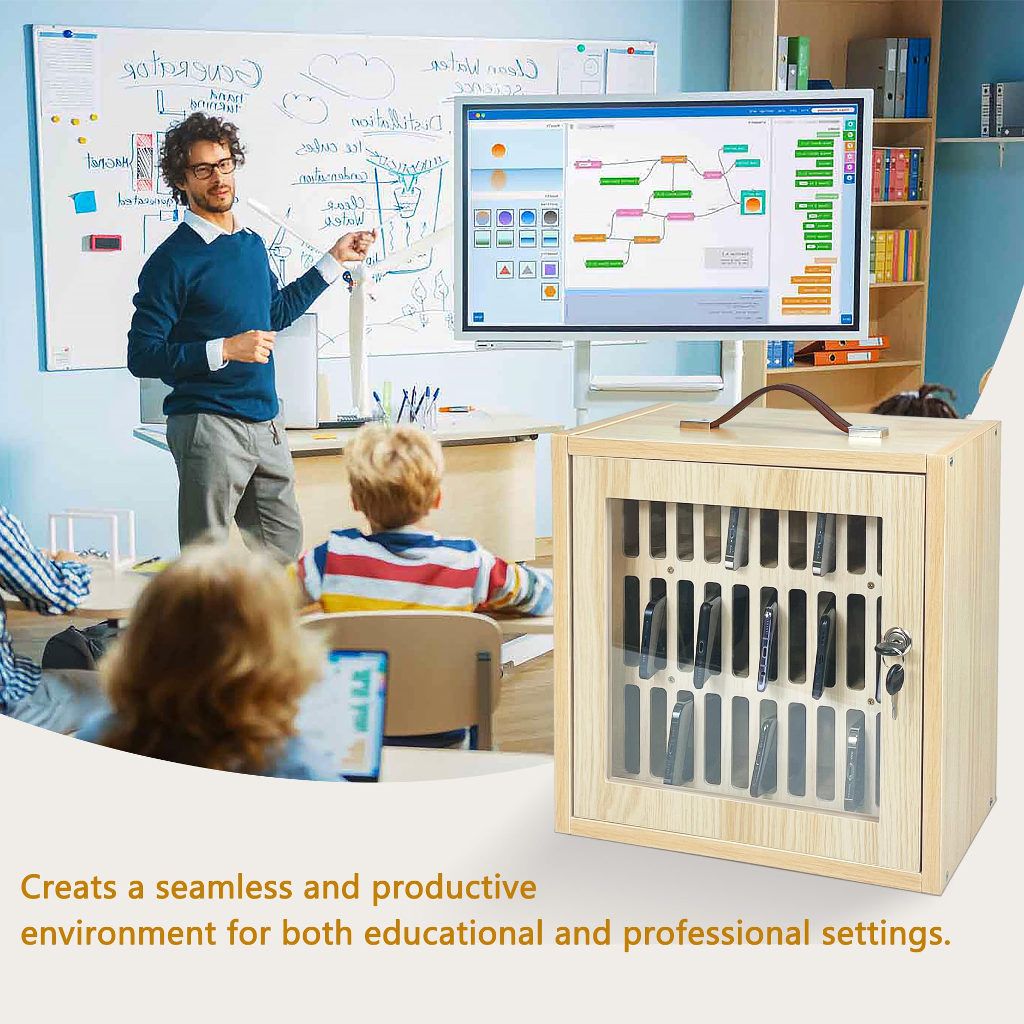 Cell Phone Locker Wooden Cell Phone Holder Classroom 33 Slots, Phone ...