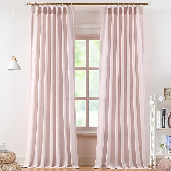 Amazon.com: Vision Home Soft Pink Pinch Pleated Semi Sheer Curtains ...
