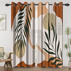 Amazon.com: Renaiss Mid Century Boho Blackout Curtains for Bedroom Abstract Palm Leaf Arch Sun ...