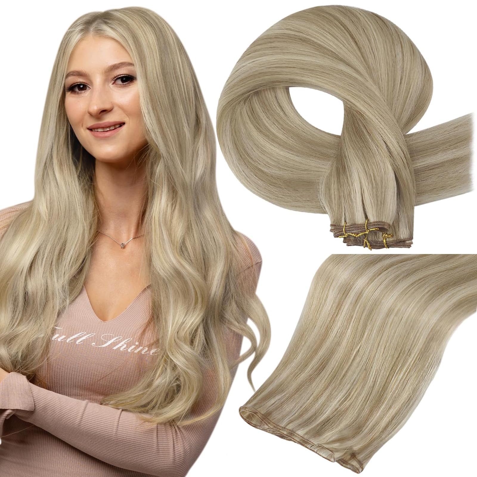Amazon.com : Full Shine Genius Weft Hair Extensions Human Hair Sew In ...