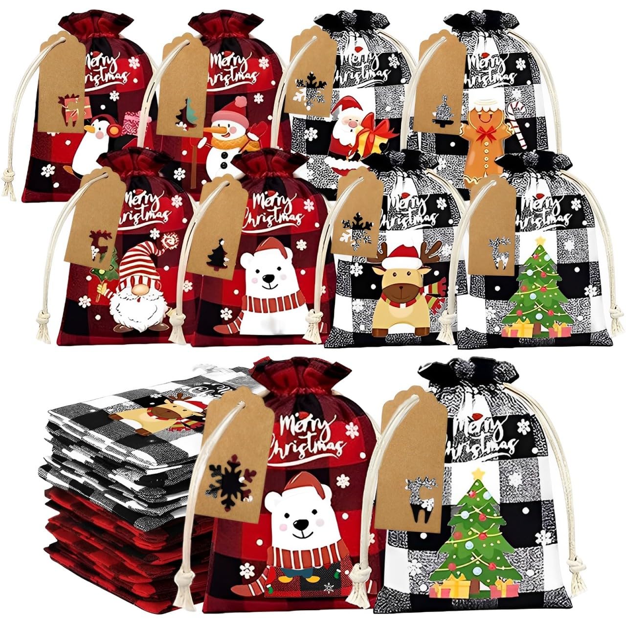 14pcs Small Christmas Bags with Tags, Christmas Burlap Gift Bags, Small ...