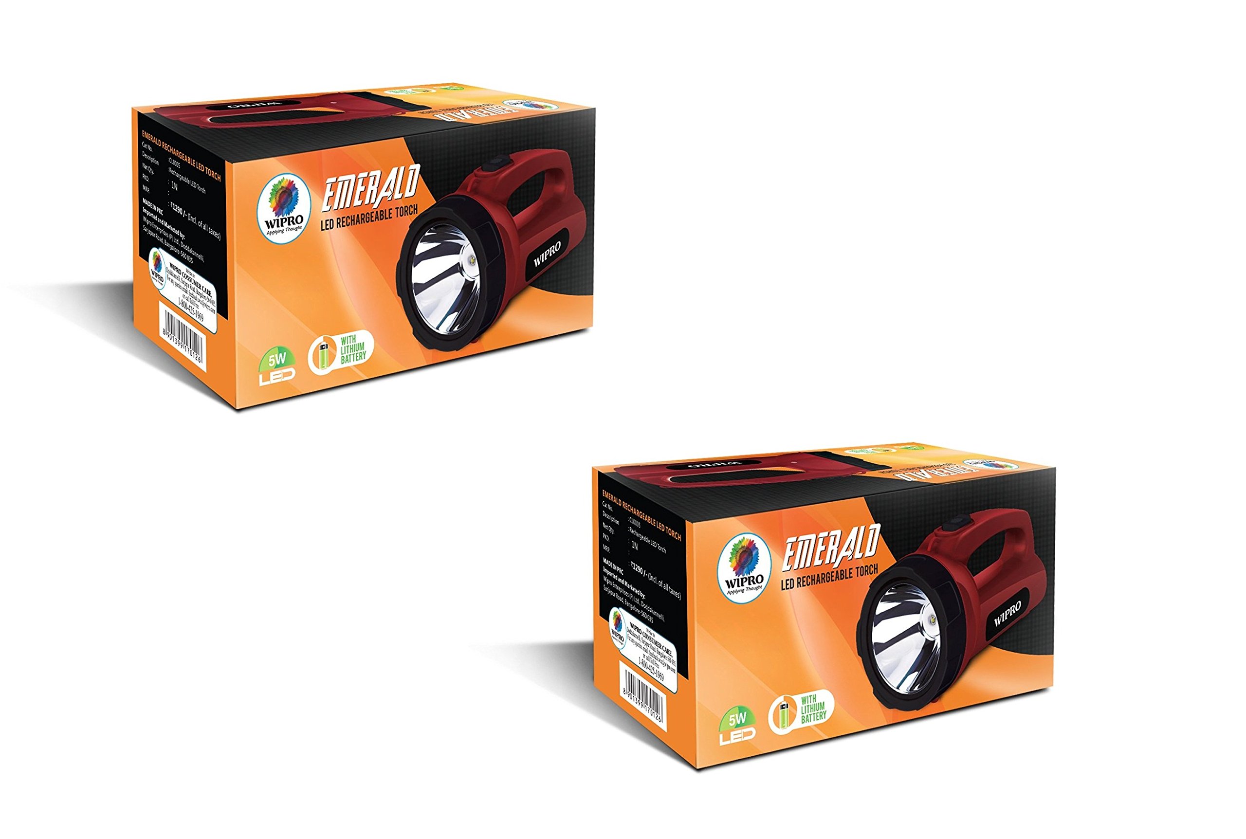 wipro Plastic Rechargeable LED Torch, Red, Pack of 2 : Amazon.in