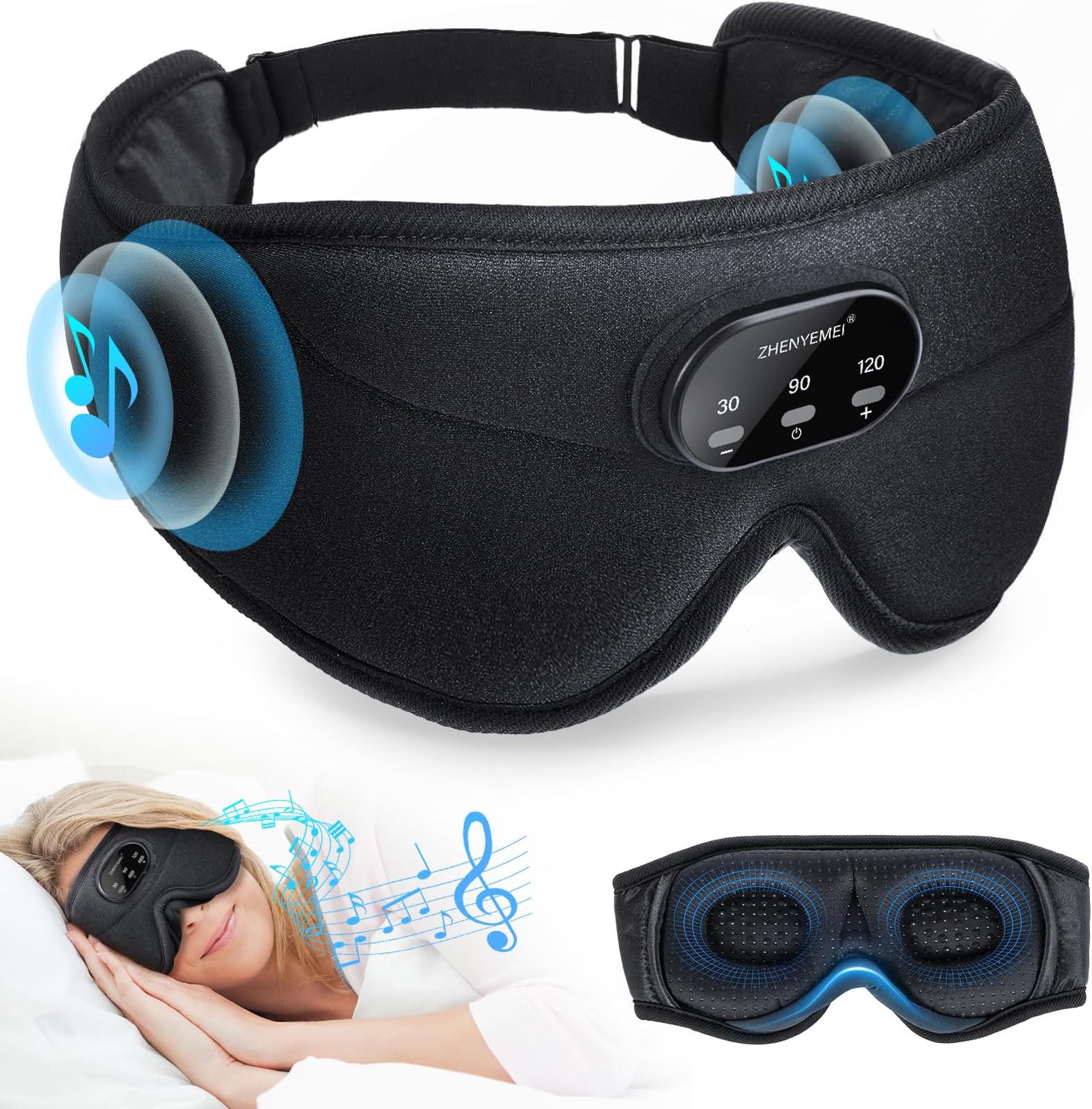 Amazon.com: Bluetooth Sleep Headphones White Noise Sleep Mask | 3D Eye ...