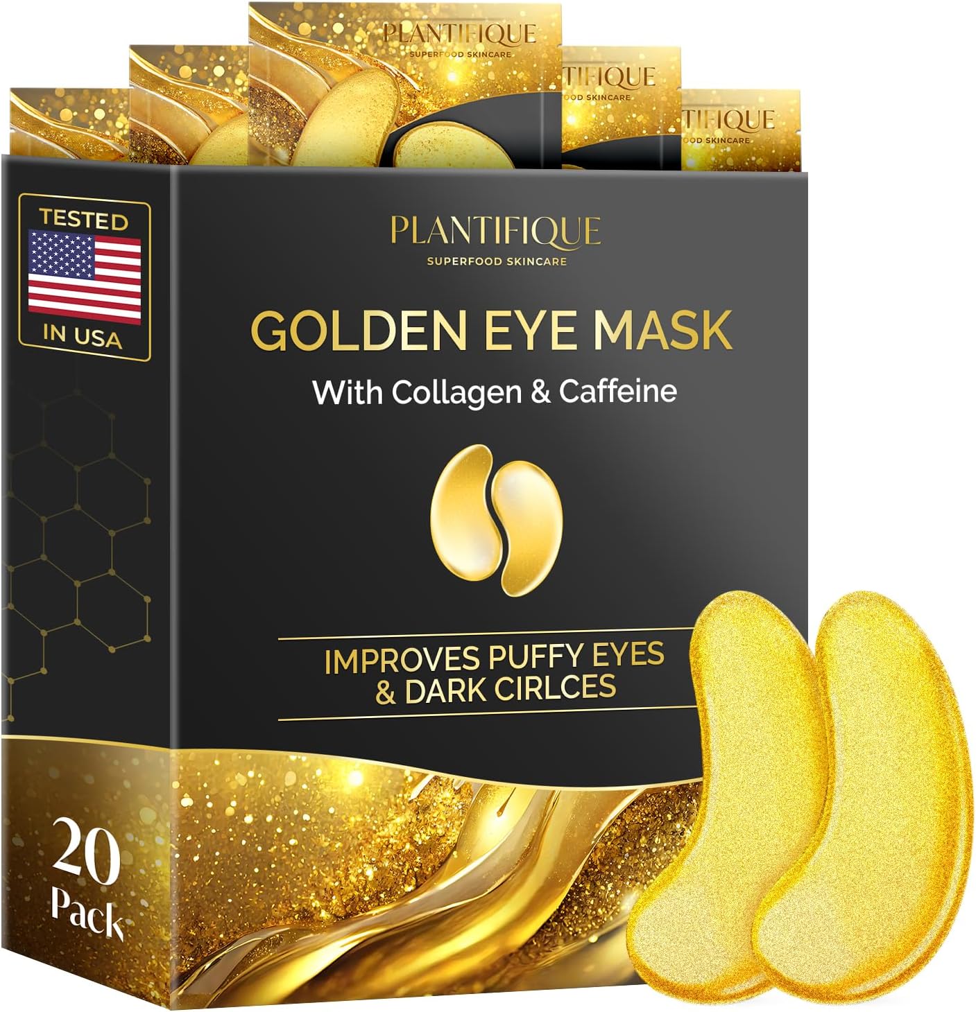 Amazon.com : PLANTIFIQUE Gold Eye Patches for Puffy Eyes | 20 Pairs ...