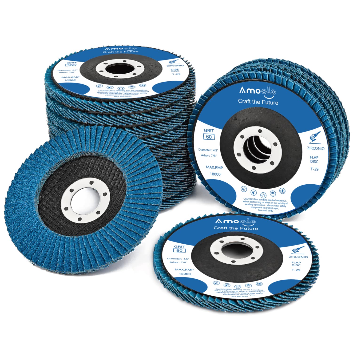 Snapklik.com : Amoolo 4 1/2 Inch Zirconia Flap Discs, 16 PCS 40 60 80 ...