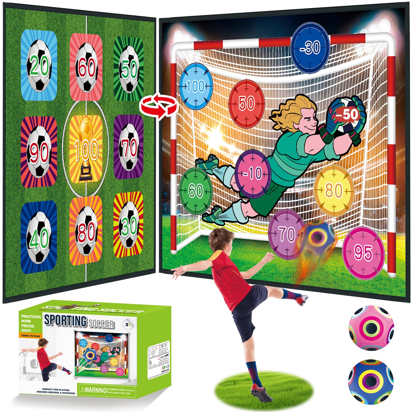 Amazon.com: 71" x 59" Soccer Ball Game Set for Kids, Double-Sided ...