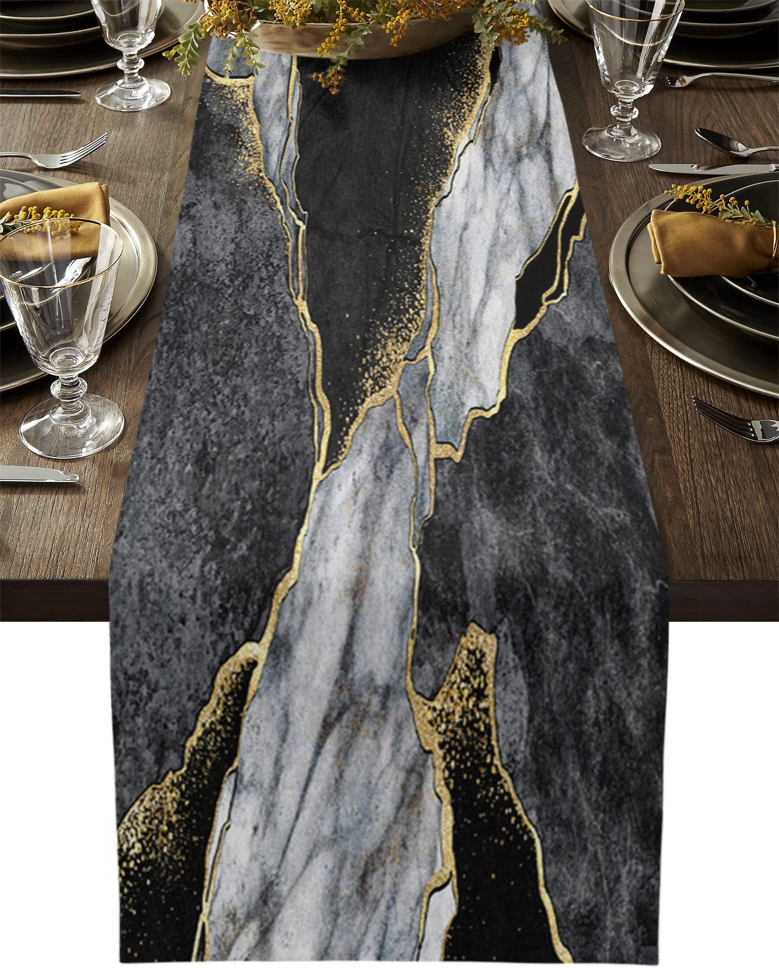 Amazon.com: Table Runner 72Inch Long Scarf,Black White Marble with Gold ...