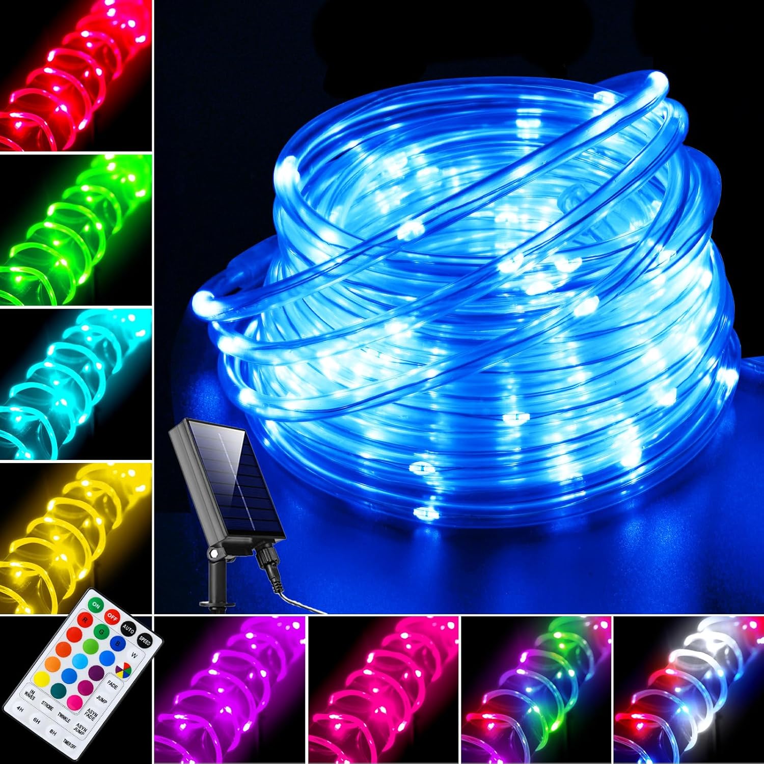 LitHome 18 Colors 50FT Solar Outdoor String Lights Waterproof,Color ...
