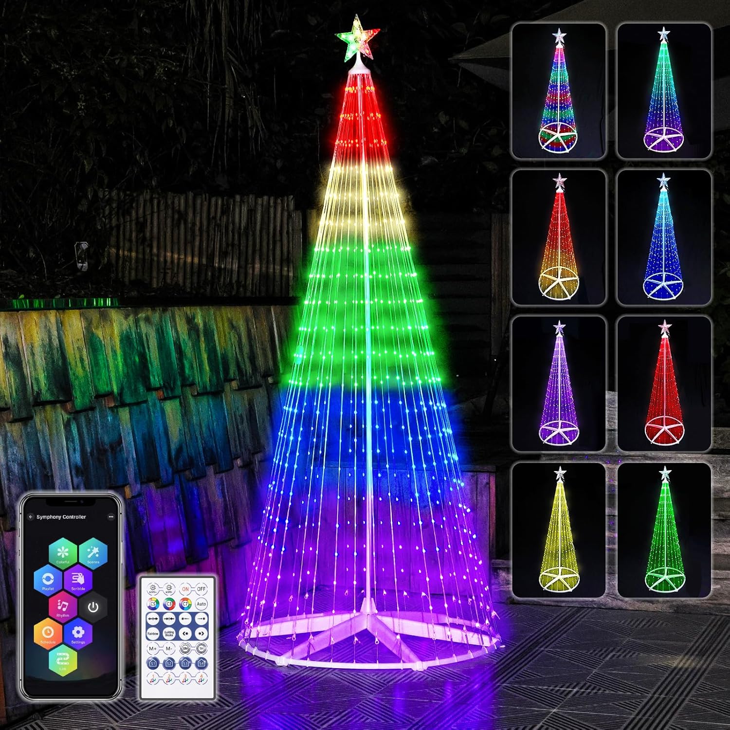 Amazon.com: 6ft Outdoor Christmas Cone Tree Lights with 370 Smart LED ...