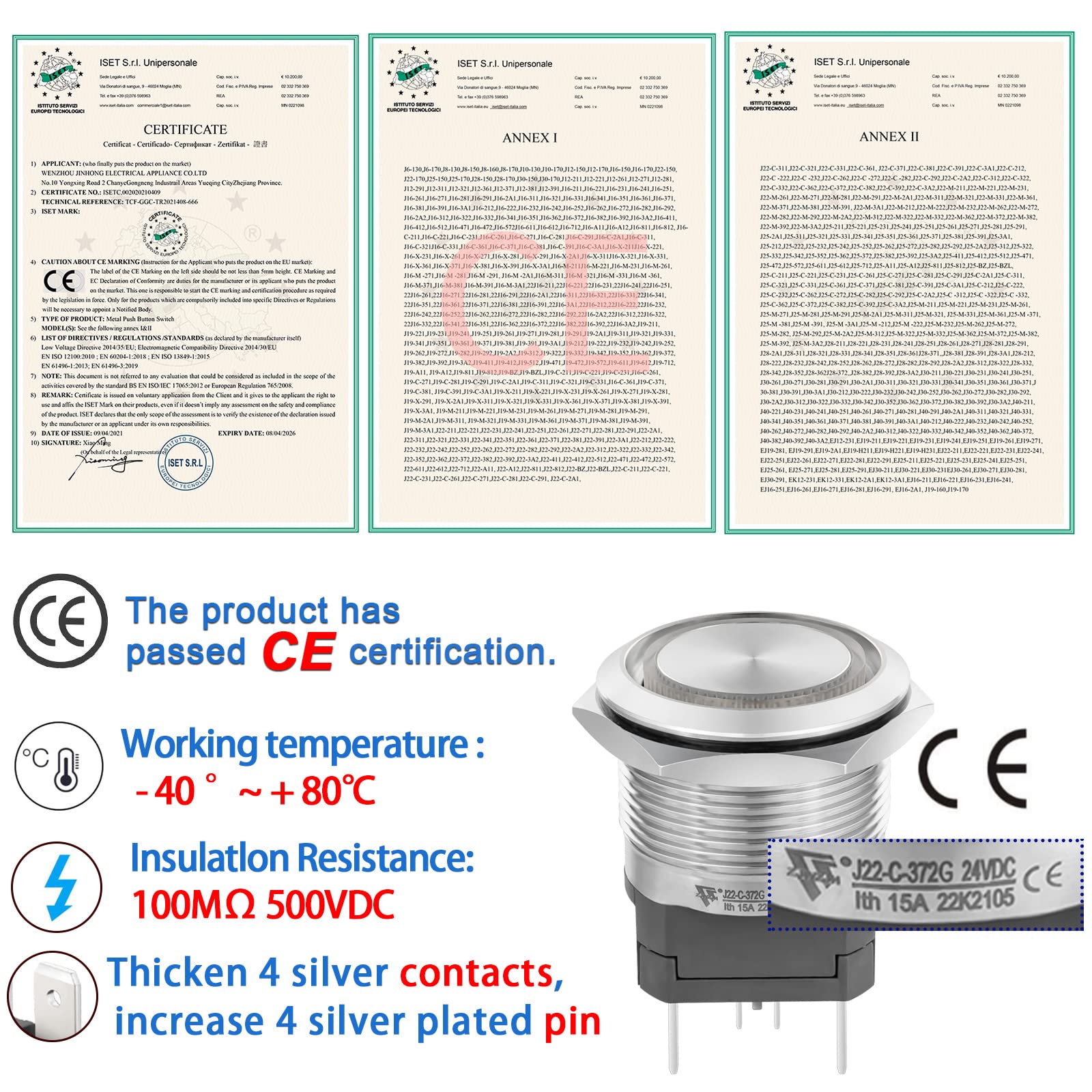 Snapklik.com : 22mm Push Button Switch 15A Latching 2NO 24V Angel Eye ...