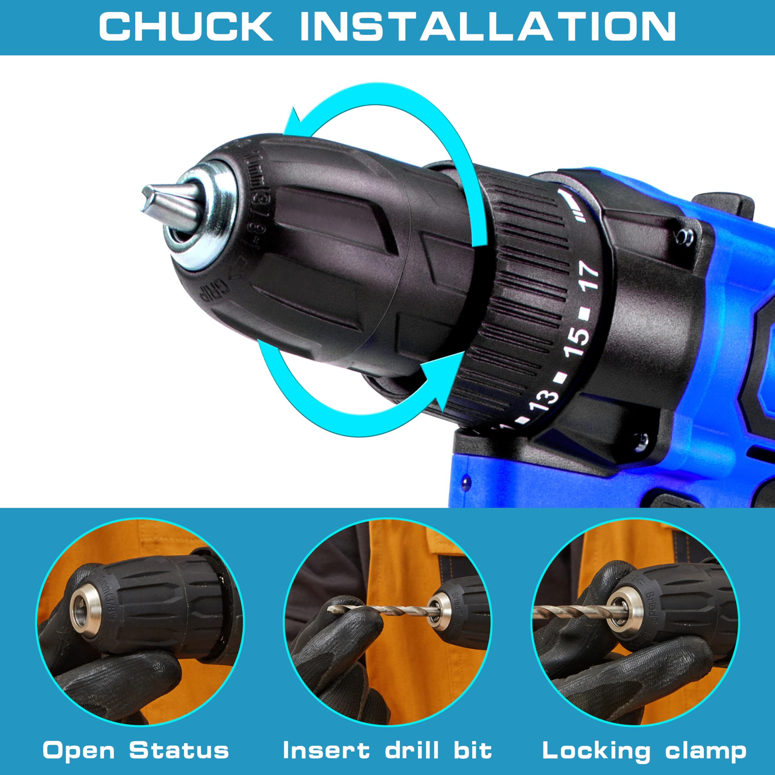 Snapklik.com : Cordless Drill, 21V Power Screwdriver 2 Variable Speed 3 ...