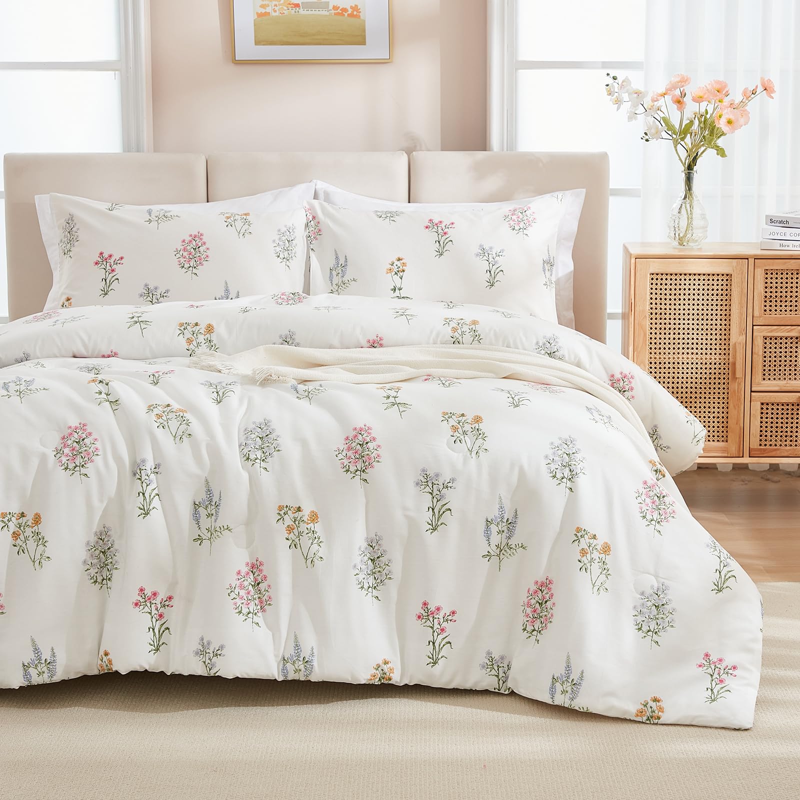 Amazon.com: Cozaline Floral Comforter Set King 100% Cotton Bedding Sets ...