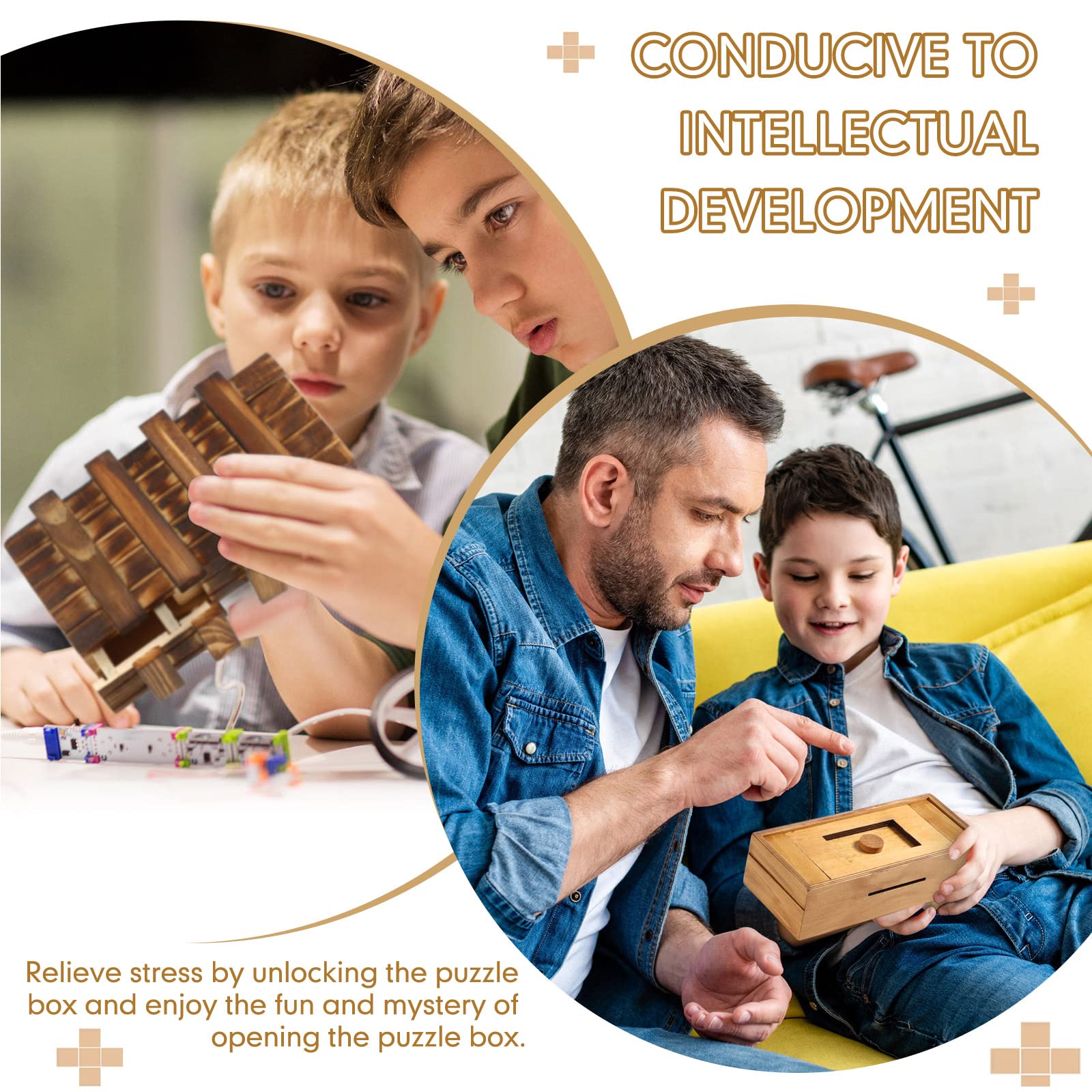 4 Pieces Wooden Puzzle Box Gift Card Wooden Puzzle Box Magic Money Case ...