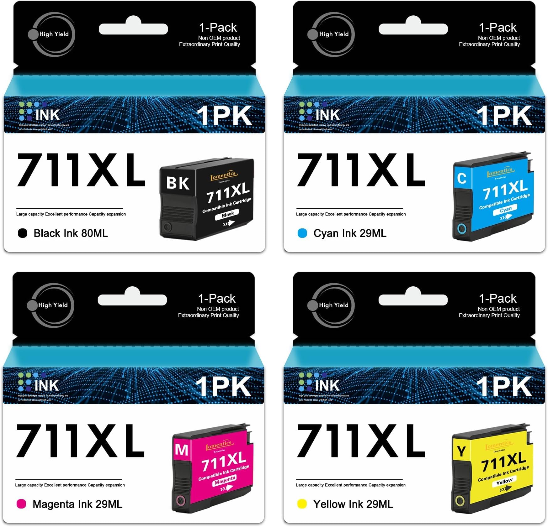 Amazon.com: 711XL Ink Cartridges Combo Pack (4-Pack, Black/Cyan/Magenta ...