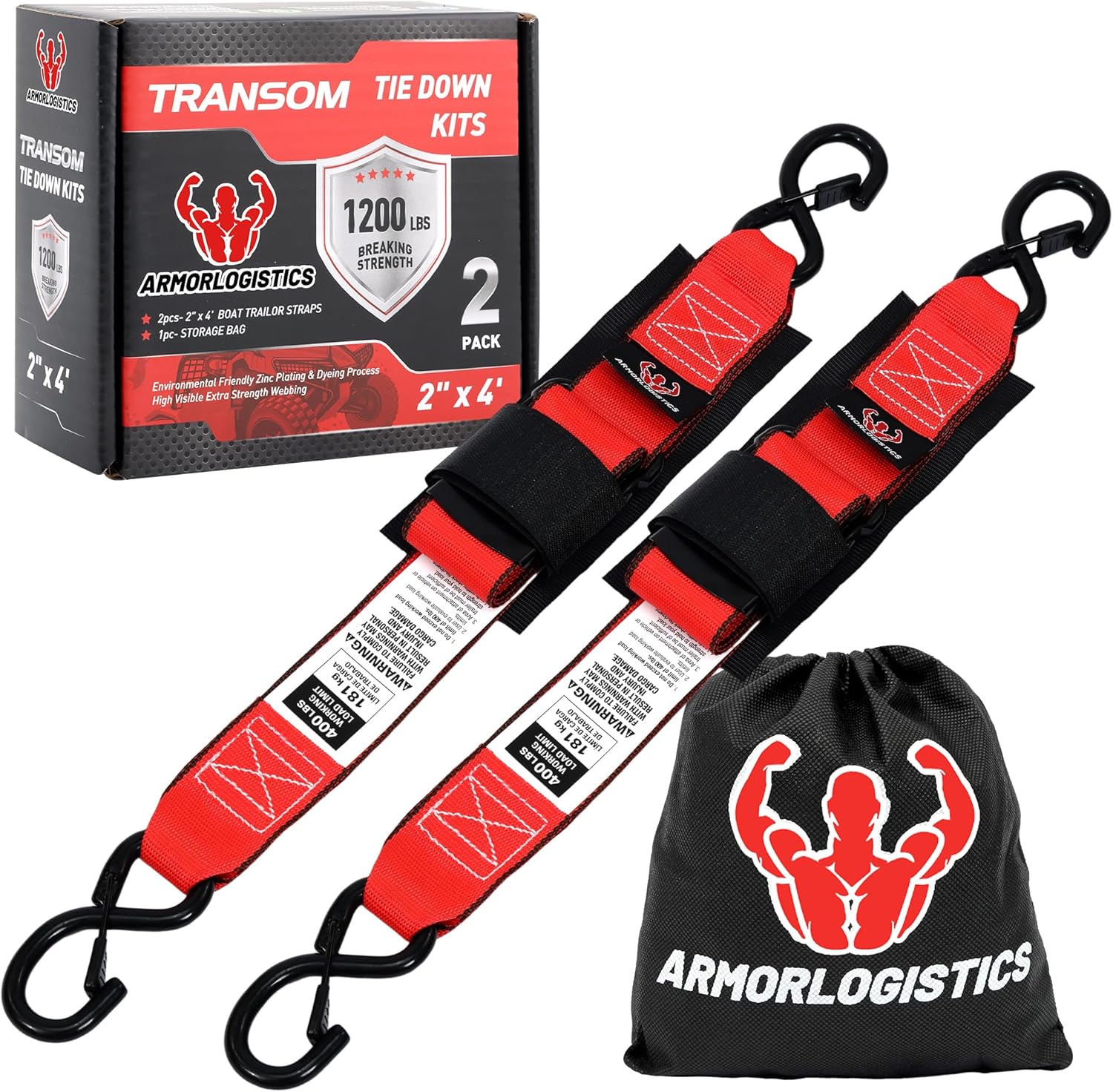 Amazon.com: ARMORLOGISTICS Boat Tie Down Straps to Trailer, 2" x 48 ...