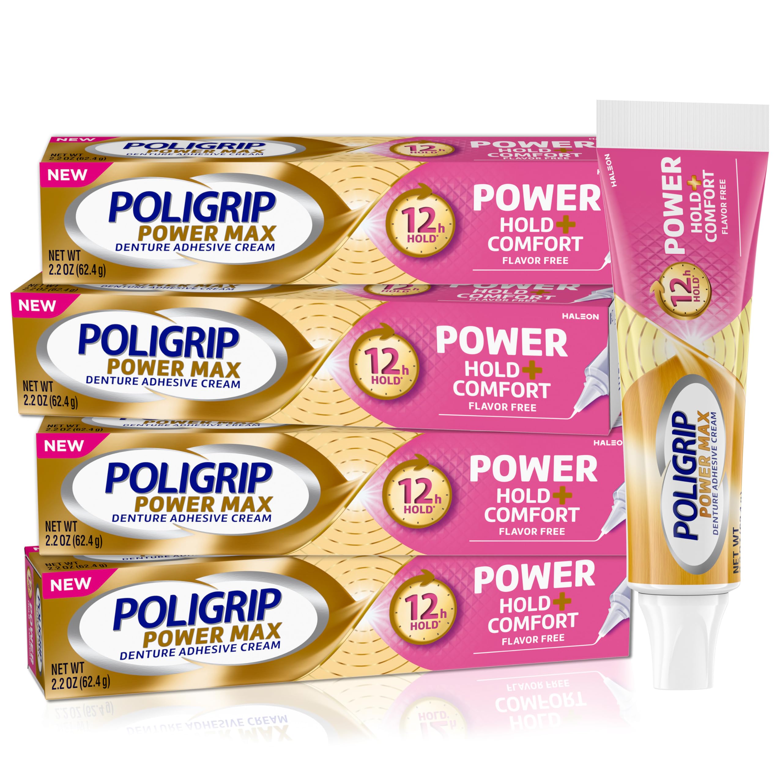 Amazon.com: Poligrip Denture Adhesive, Power Max Hold Plus Comfort ...