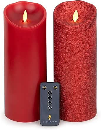 Amazon.com: Luminara Set of 2 Flameless 9" Glitter and Wax Pillar Set ...