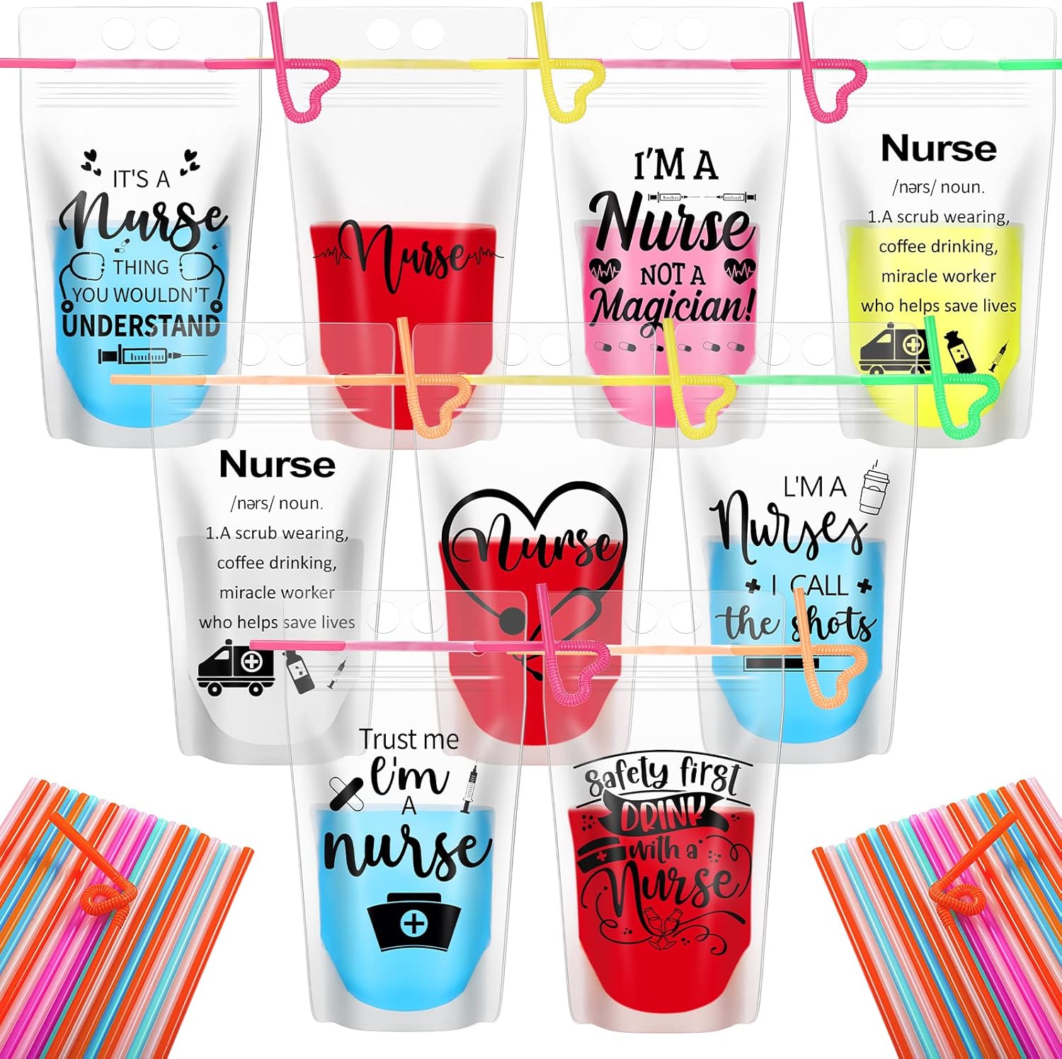 Amazon.com: 24 Pcs Nurse Week Gifts Bulk Drink Pouches with Straws Cna Gifts Nurse Graduation ...