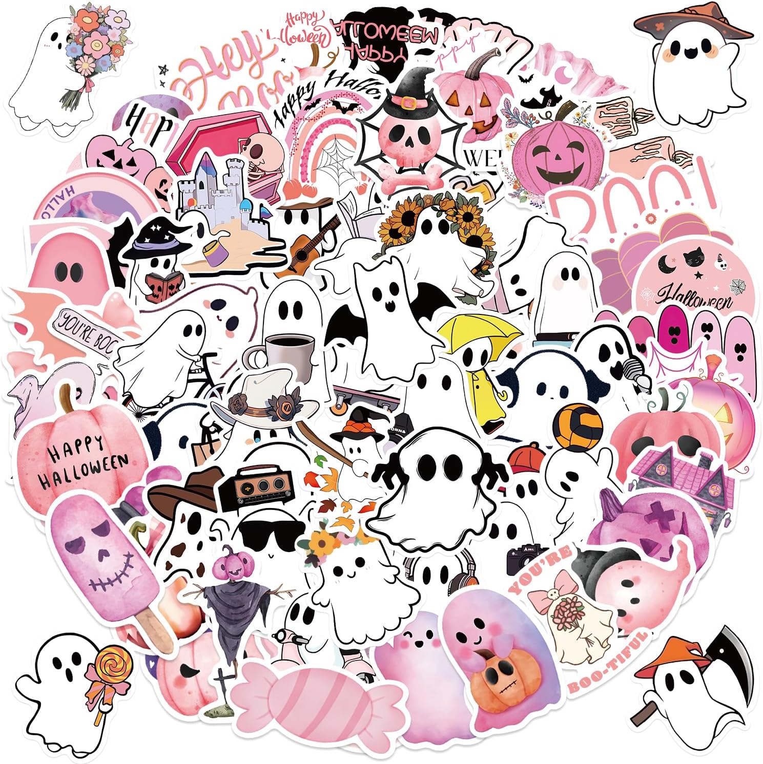 Amazon.com: AnyDesign 1000Pcs Halloween Stickers Roll Pink Ghost Self ...