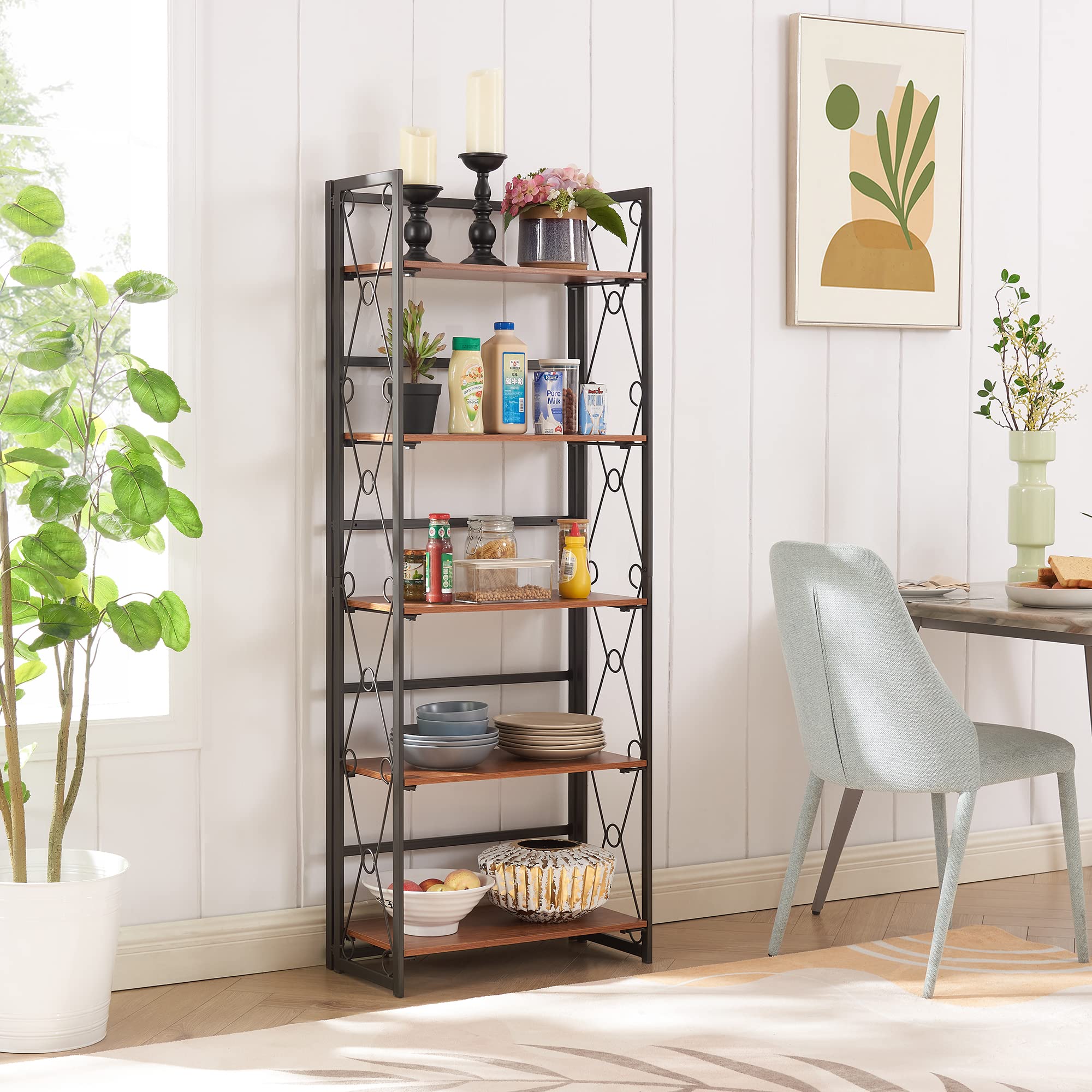 Snapklik.com : VECELO 5 Tier Folding Bookshelf, 2-Step Assembly ...