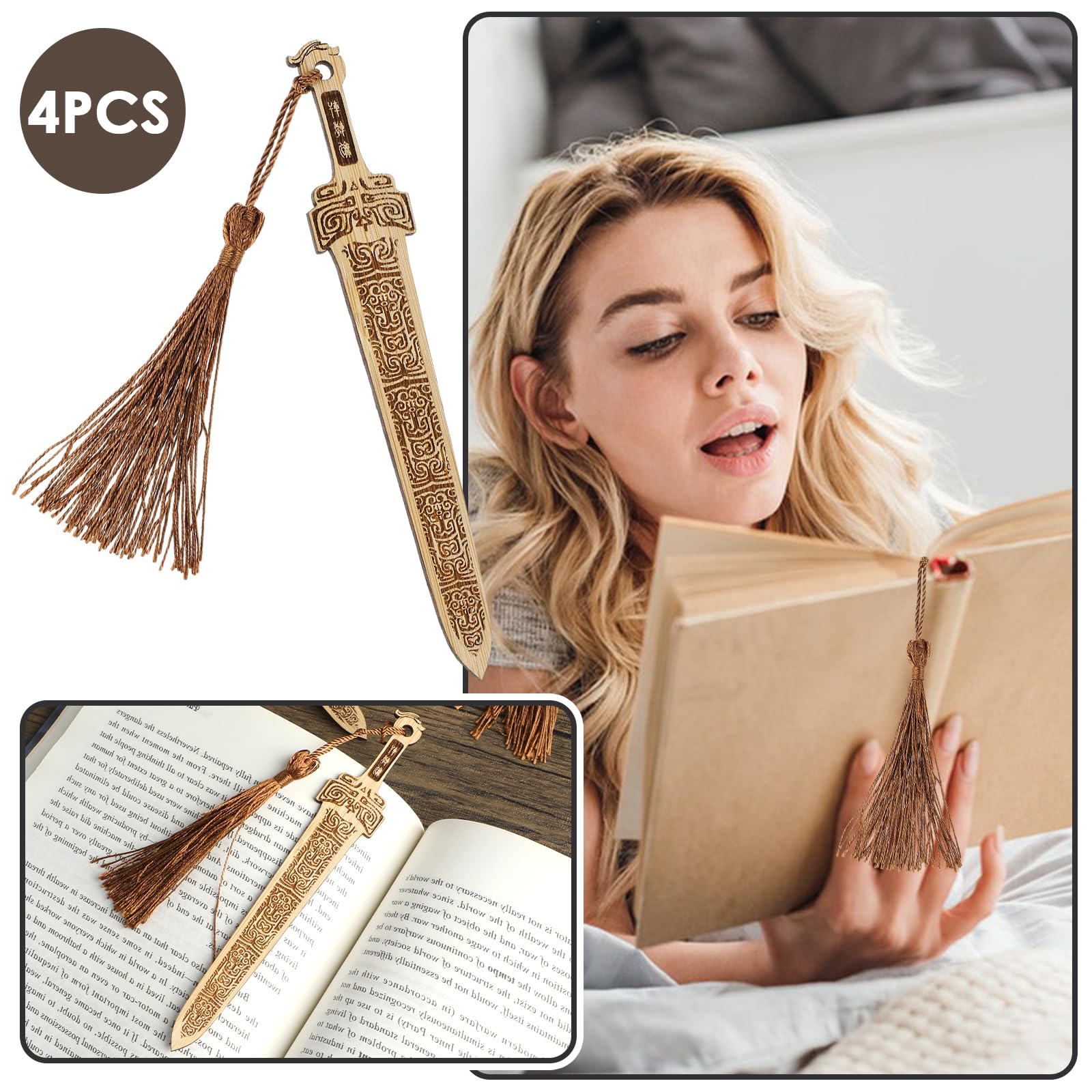 Snapklik.com : Ymapinc 4pcs Handmade Natural Bamboo Bookmarks