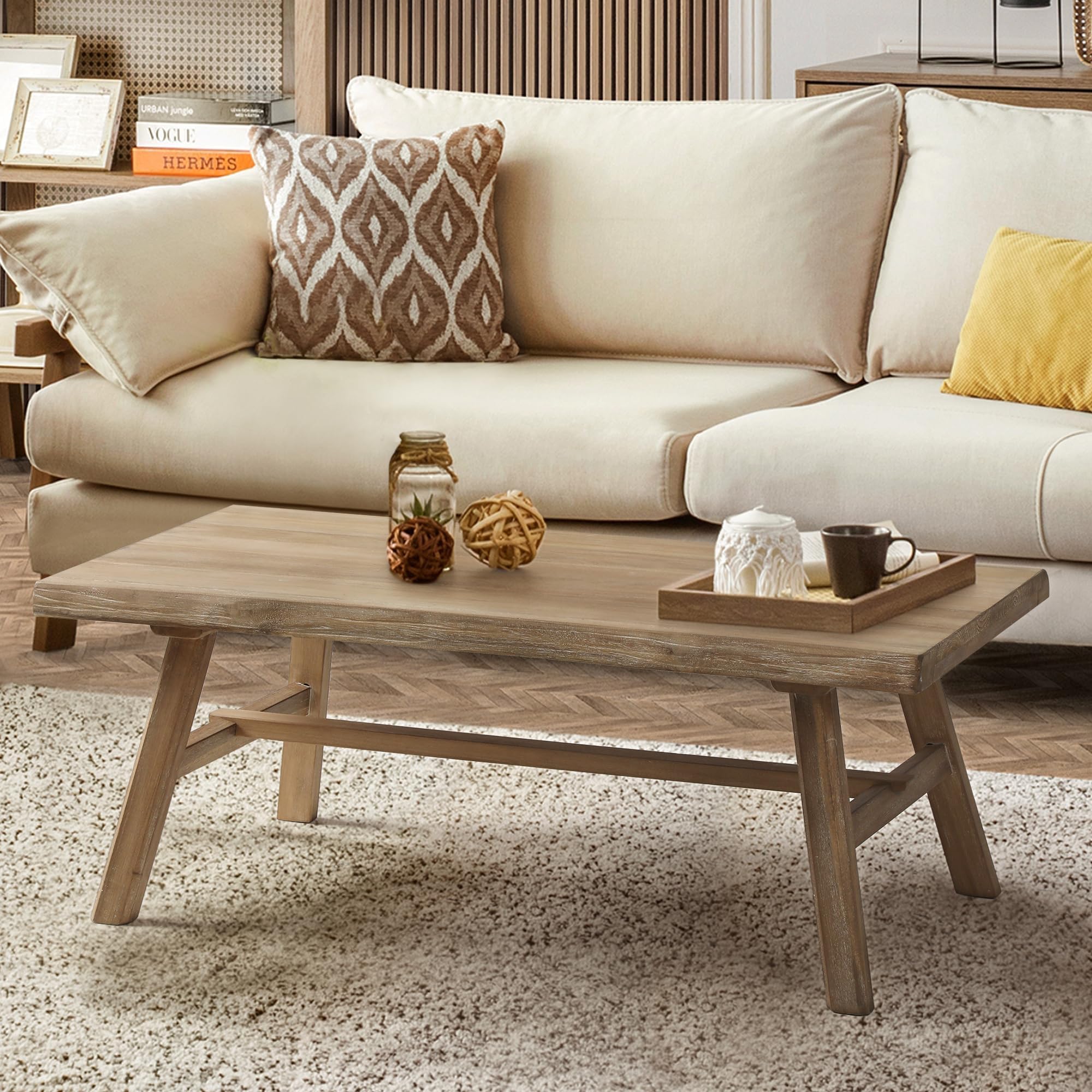 Snapklik.com : Wnutrees 43" Farmhouse Solid Wood Coffee Table