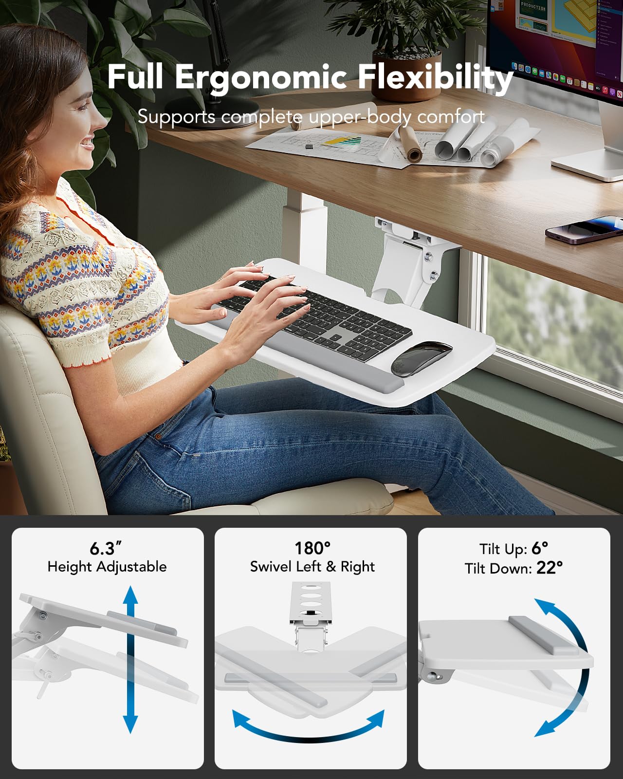 Snapklik.com : Keyboard Tray Under Desk, 360 Adjustable Ergonomic ...