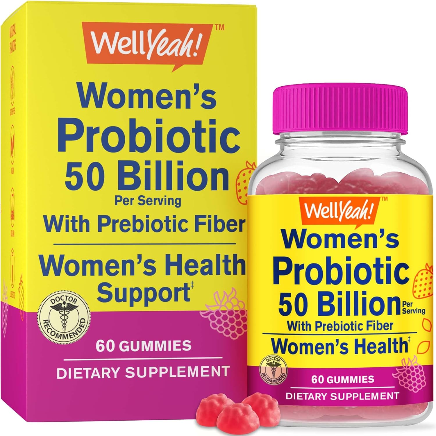 Amazon.com: WellYeah Womens Probiotic 50 Billion Gummies 12 Strains ...
