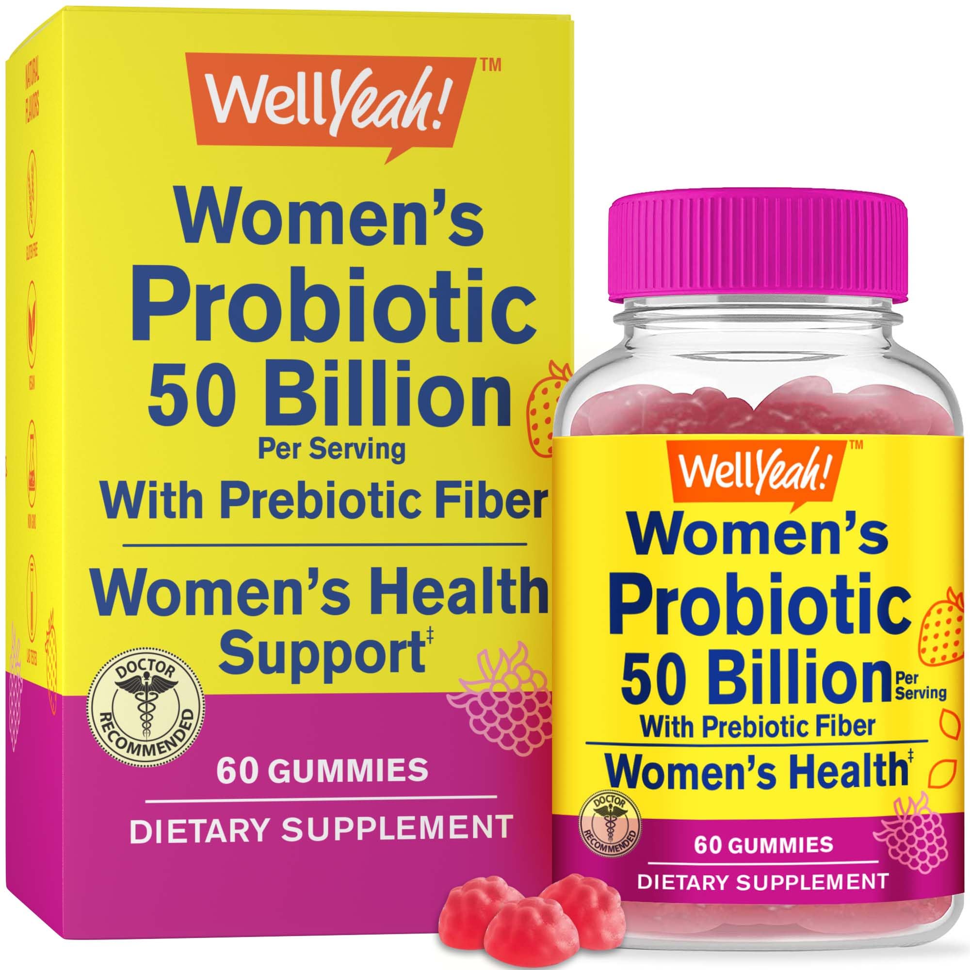Amazon.com: WellYeah Womens Probiotic 50 Billion Gummies 12 Strains ...