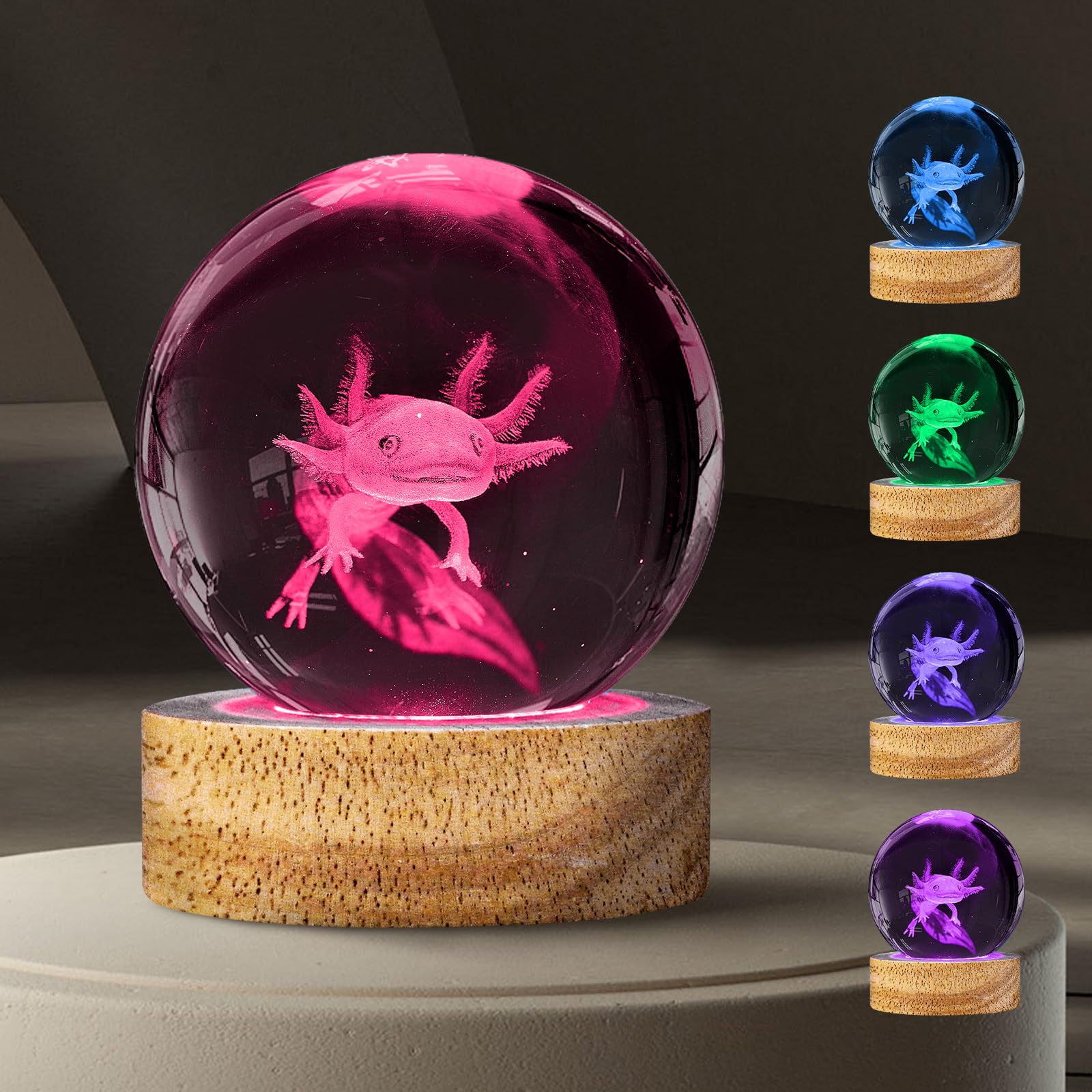 3D Axolotl Crystal Ball Night Light with 16 Color, Unique 60mm Axolotl ...