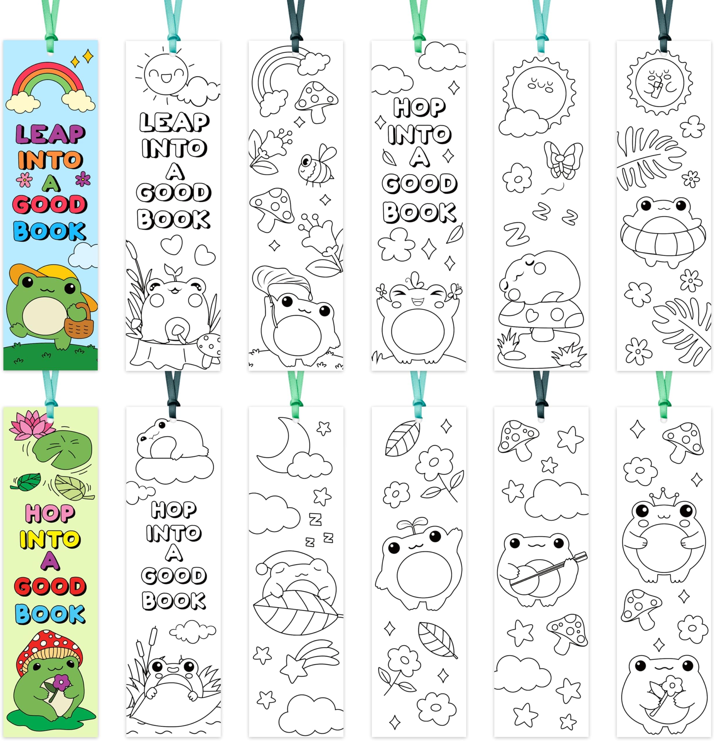 Amazon.com: ANGOLIO 123Pcs Cute Frog Color Your Own Bookmarks for Kids ...