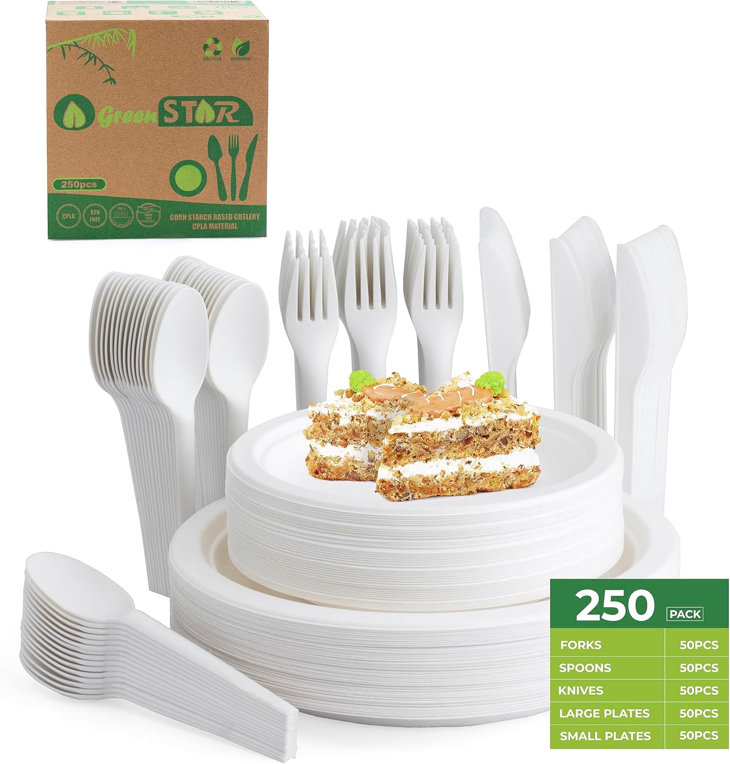 Amazon.com: 250 Pieces Compostable Utensil Set, 50 Large, 50 Small ...