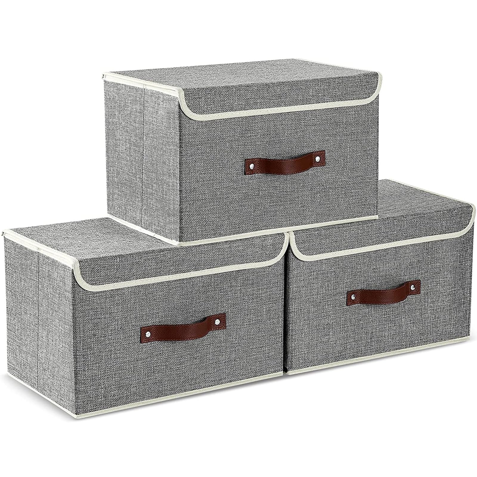 TOJUNE 3 Pack Foldable Storage Box, Clothing Boxes with Lids and ...