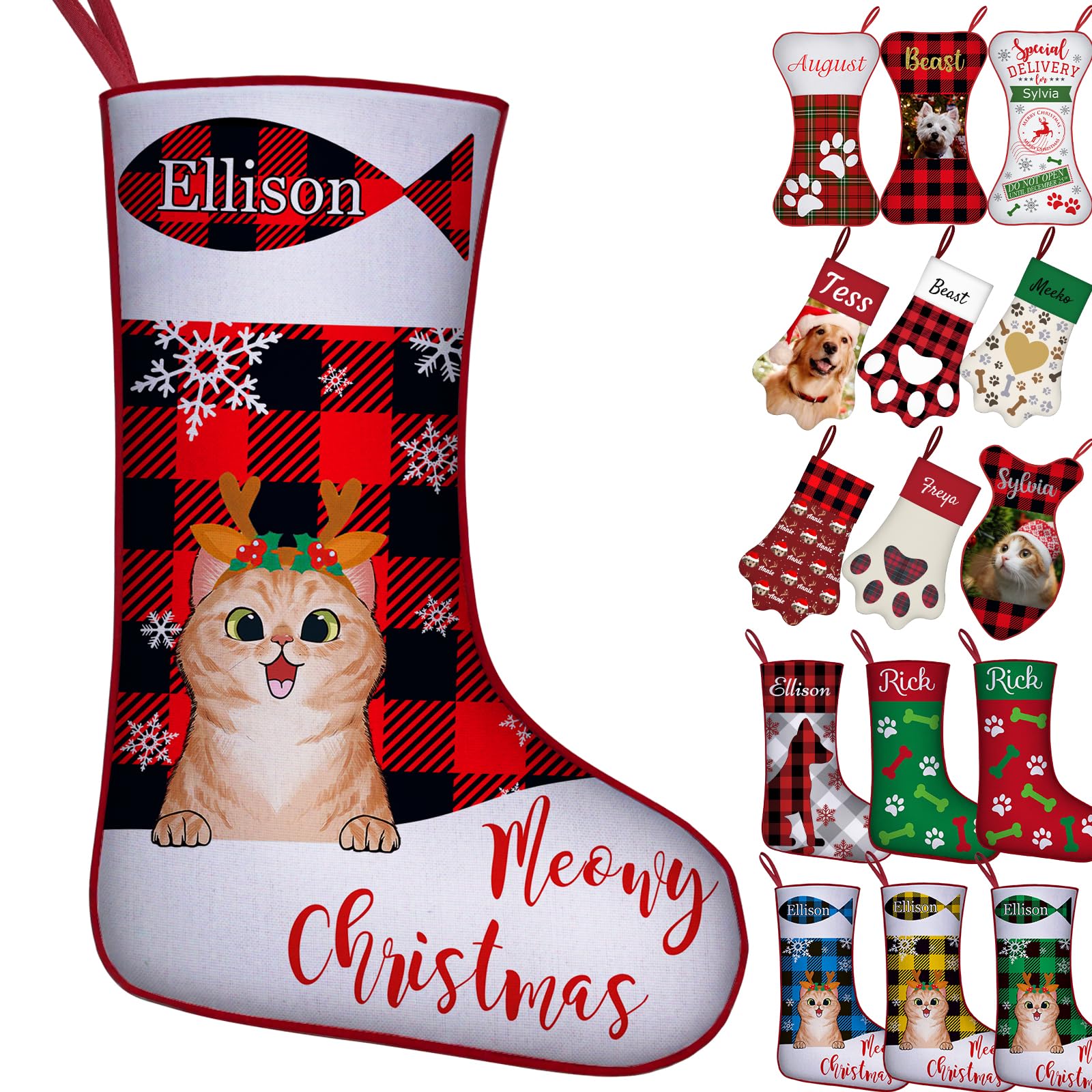 Amazon.com: Personalized Cat Breed Christmas Stockings Custom Pet Plaid ...