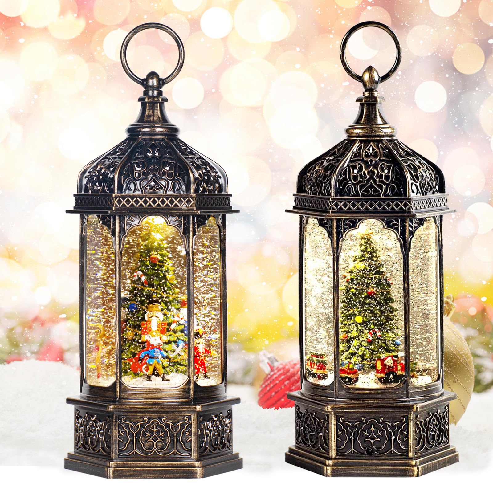 Amazon.com: Christmas Snow Globes Musical Lantern with Timer ...