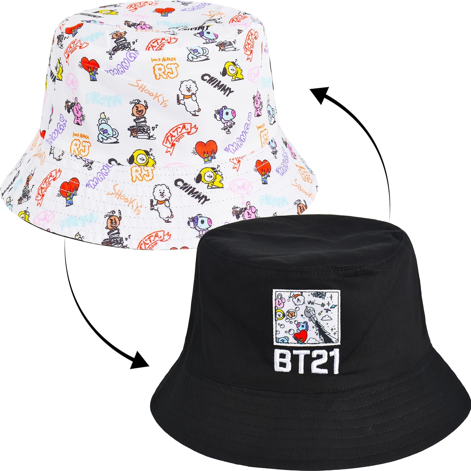 BT21 LINE Friends Bucket Hat, Wide Brim Packable Summer Travel Cap for ...