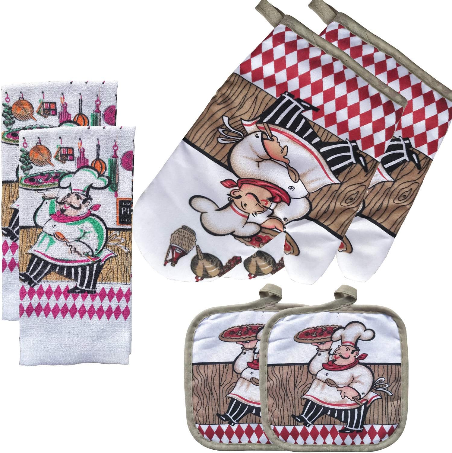 Amazon.com: Collection Italian Chef Decor 5 Piece Printed Kitchen Linen ...