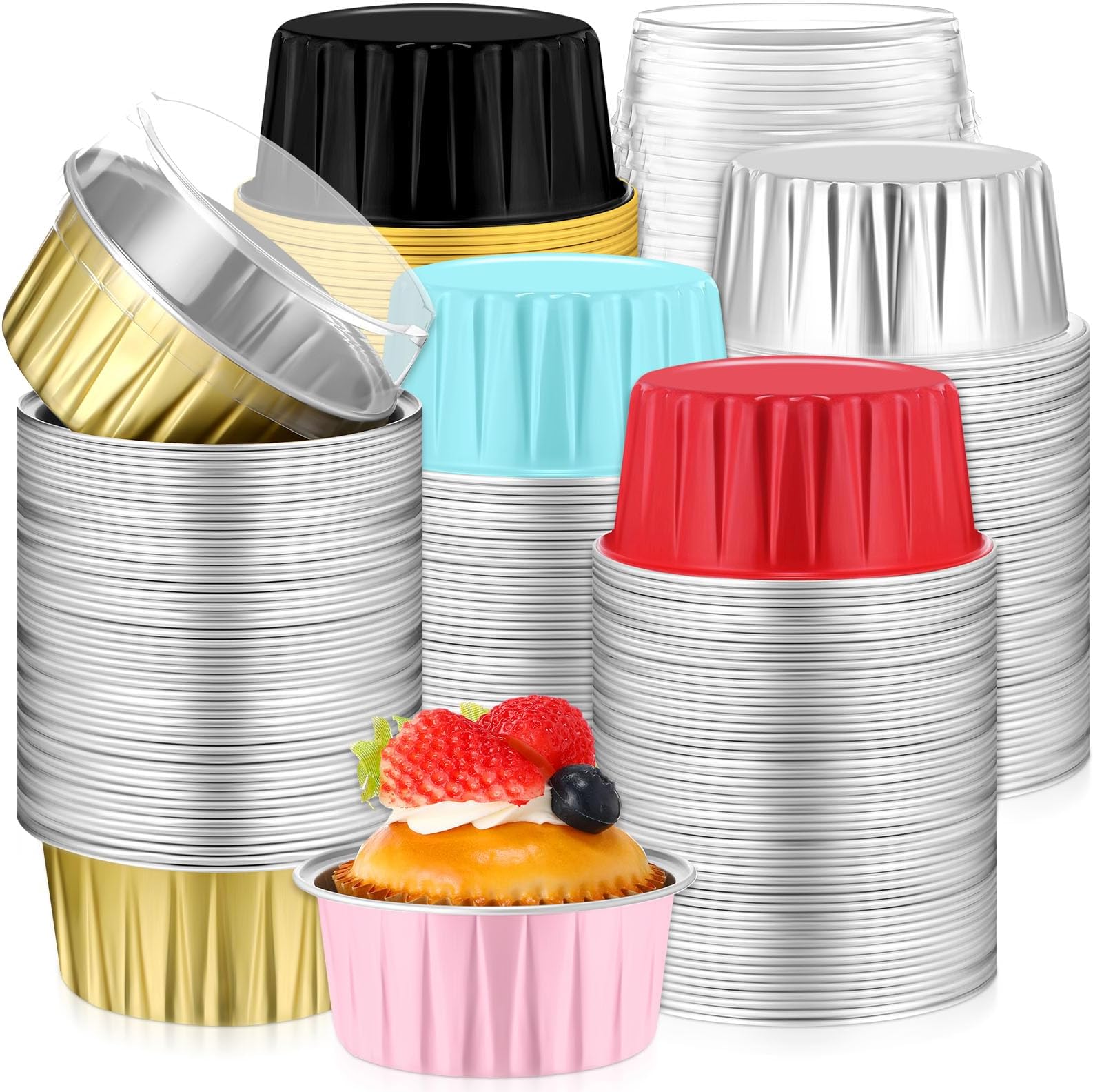 Amazon.com: Dandat 300 Pack Aluminum Foil Cup with Lid Baking Cake Pan ...
