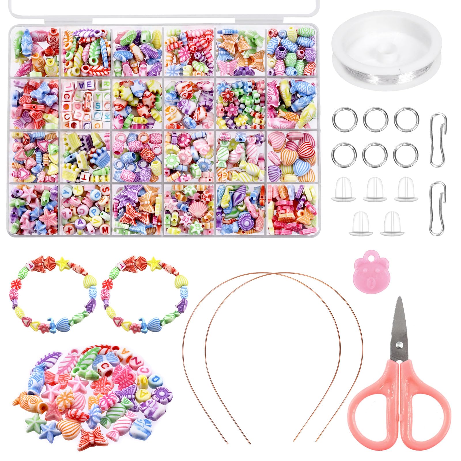 Swpeet 23Pcs Kids DIY Bead Jewelry Making Kit Includes Acrylic Beads ...