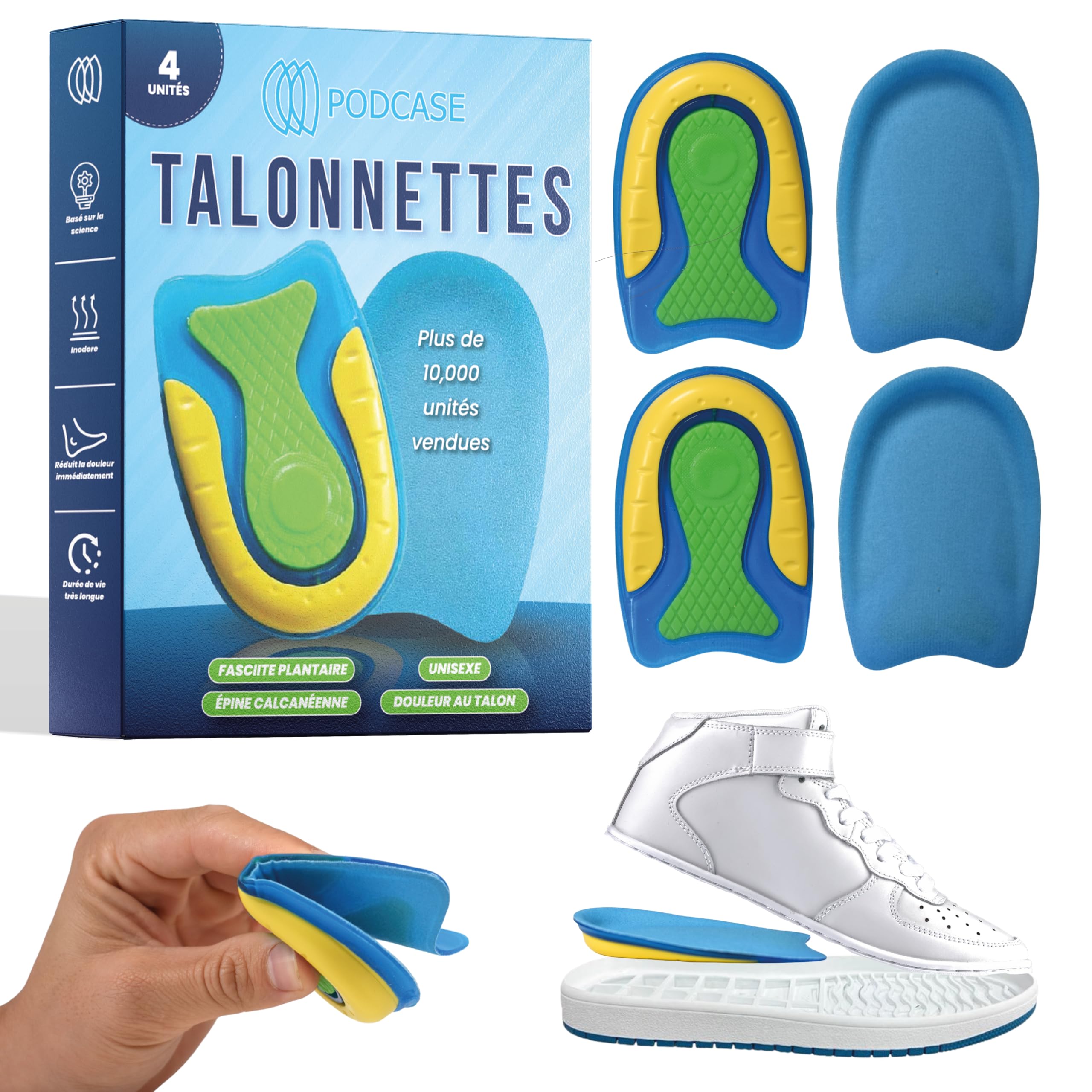 Pack de 4 Talonnettes pour Corriger la Fasciite Plantaire et l'Épine ...