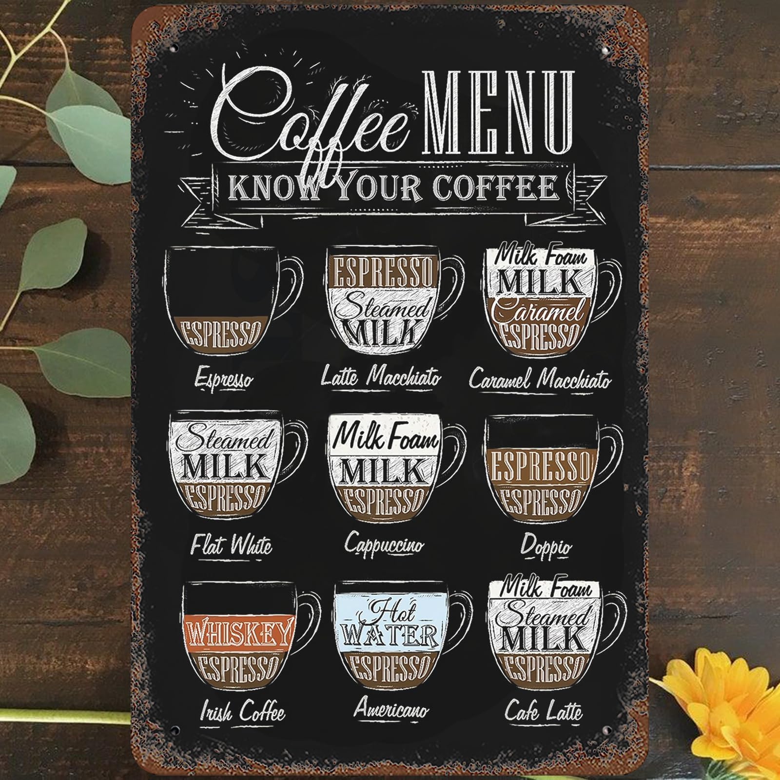 Amazon.com: Struck By Design Coffee Menu Sign - 12x8in w/ 6pcs Double ...