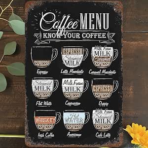Amazon.com : Vintage Metal Tin Sign 8"x12", Coffee Bar Menu Wall Art ...