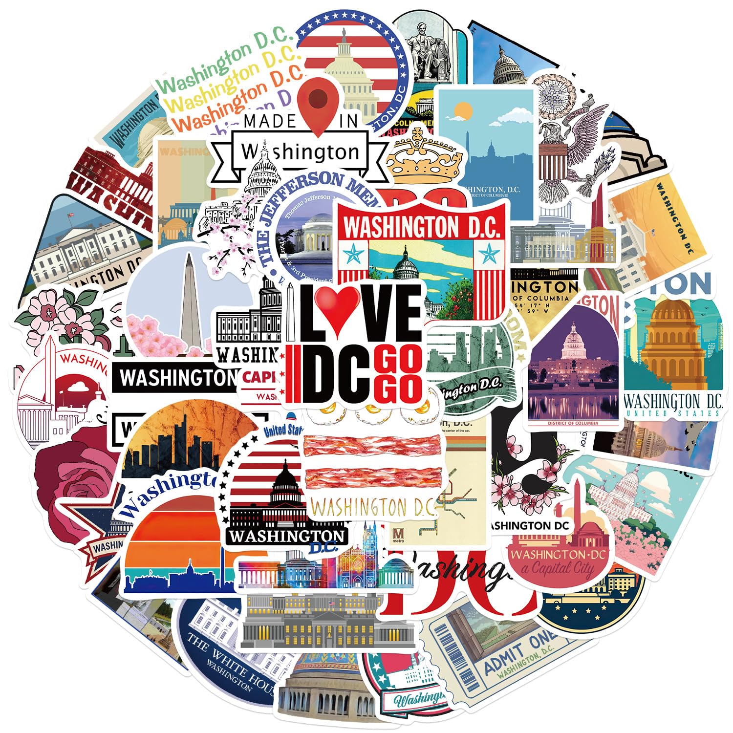 Amazon.com: Washington DC Stickers 50 Pcs Waterproof Trendy Travel ...