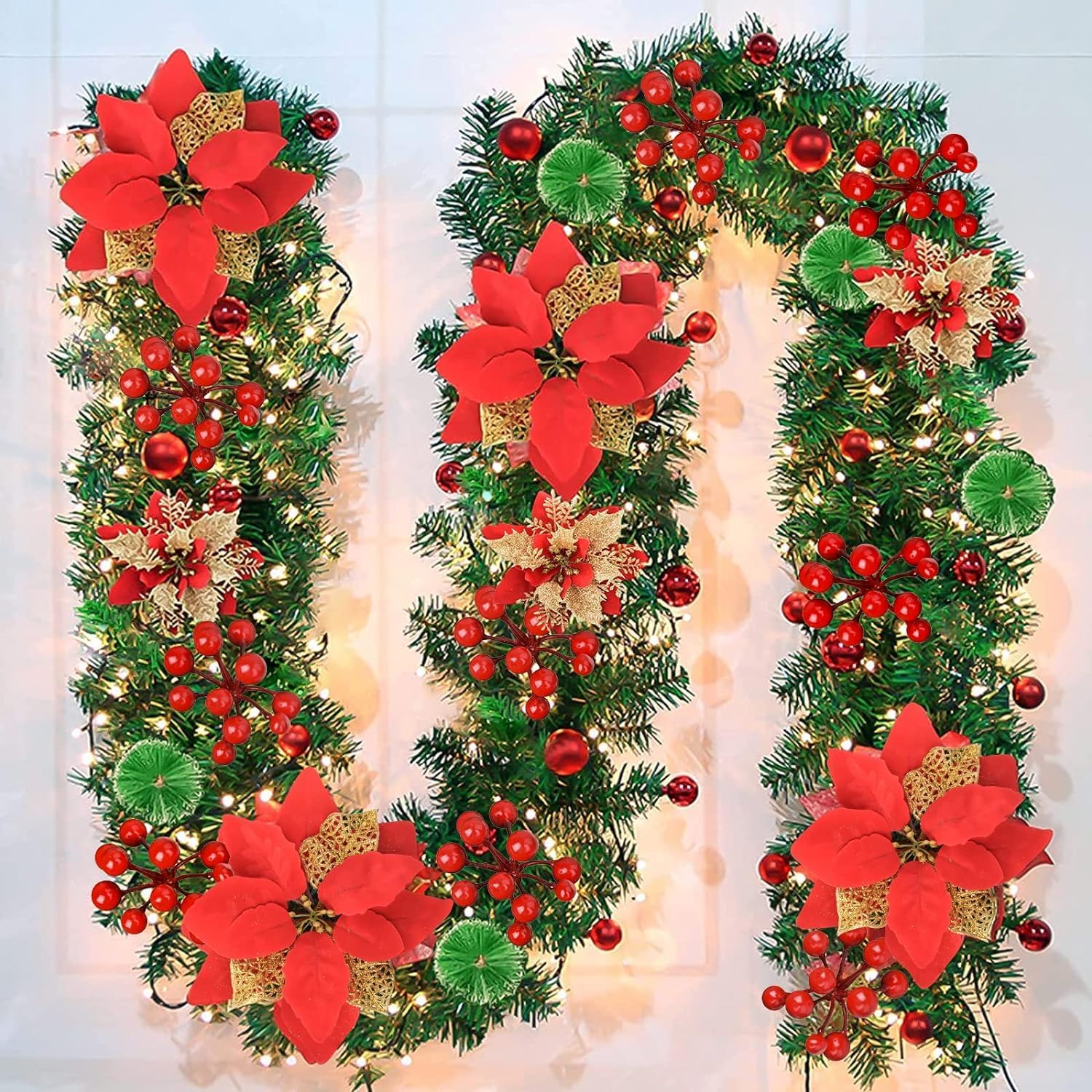Amazon.com: Hotop 4 Pcs 9 ft x 10 Inch Bulk Christmas Garland with ...