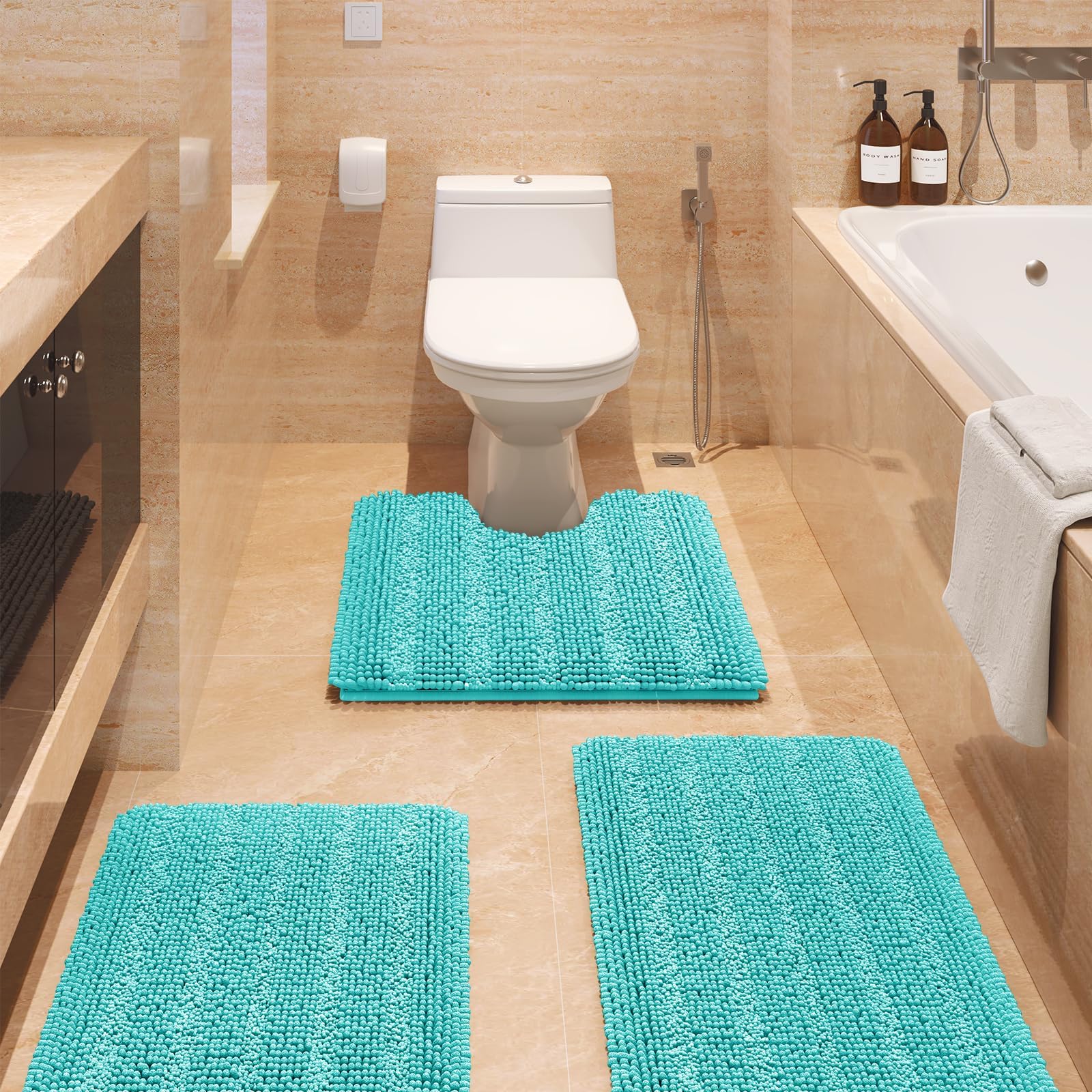 Amazon.com: OLANLY Chenille Bath Rug and Shower Curtain, Bath Rug Size ...