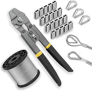 Wire Rope Crimping Tool Kit,165FT Wire Rope Kit,1/16" Stainless Steel ...