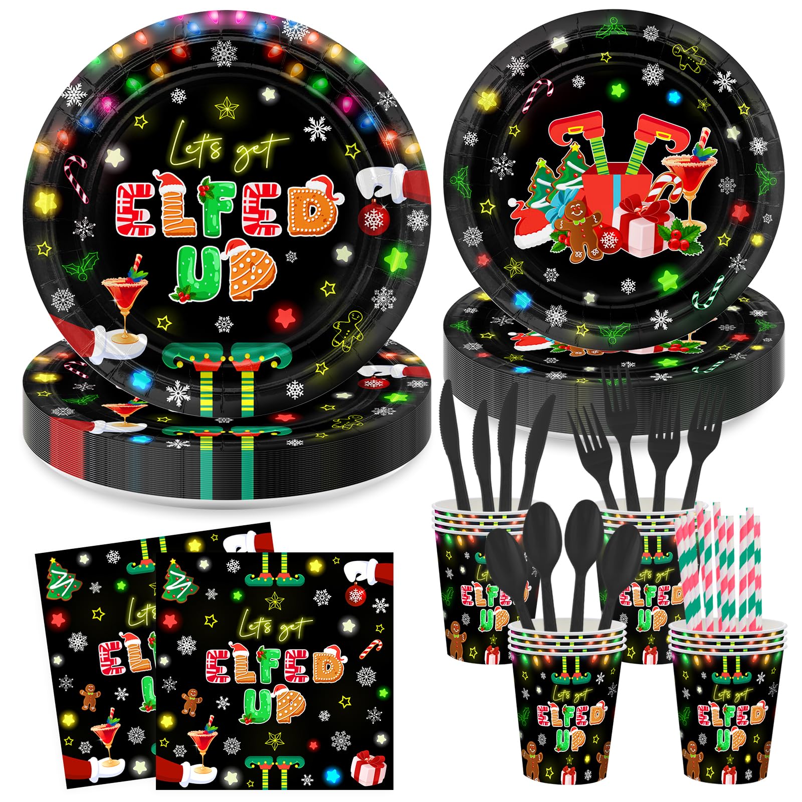 Amazon.com: Avezano 192 Pcs Christmas Paper Plates and Napkins Let's ...