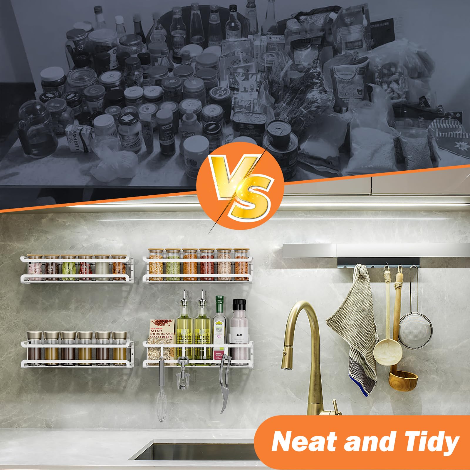 Snapklik.com : Spice Rack Wall Mounted 4 Pack, Space-Saving Spice ...