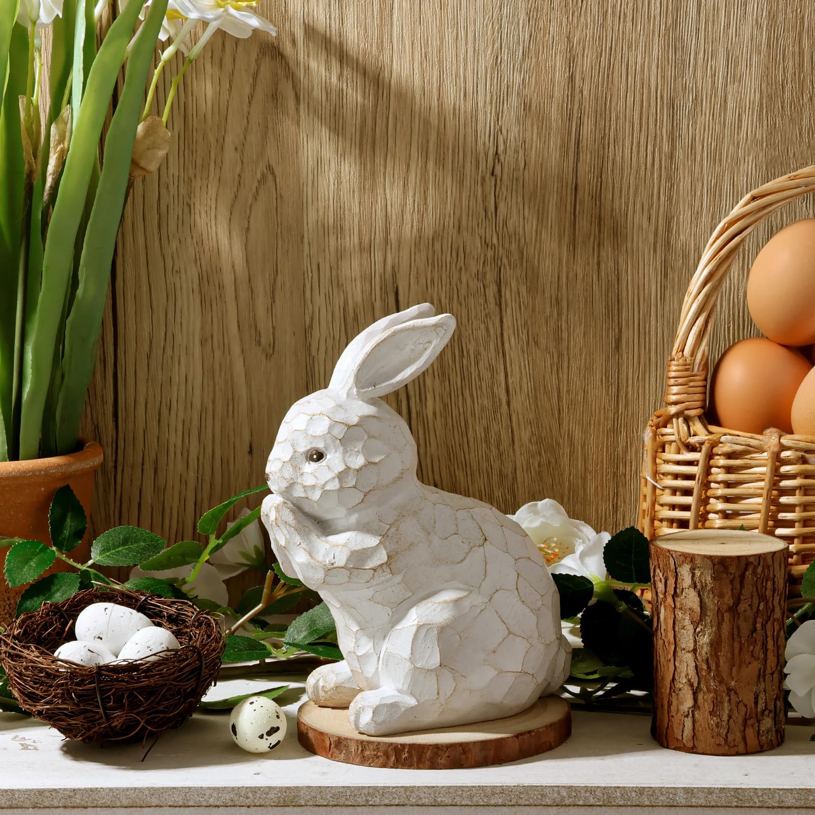Amazon.com: Pawliss Easter Decorations Decor: White Resin Bunny ...